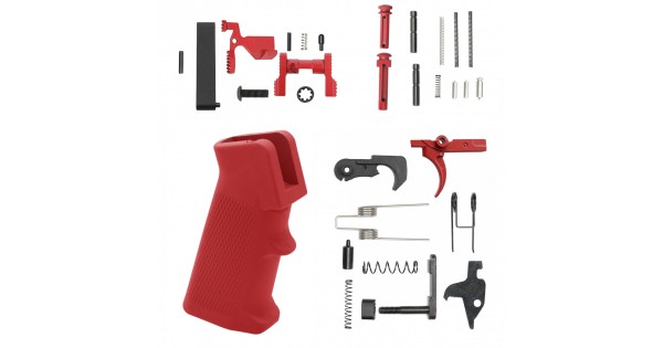 AR-15 Lower Parts Kit w/ Cerakote RED (SAFETY AND GRIP OPTION)