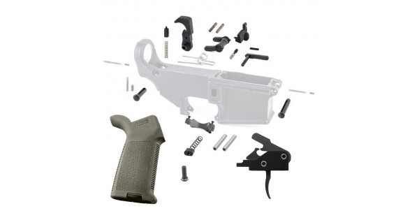 AR-10/LR-308 Lower Parts Kit with OD GREEN Magpul Grip and USA Made ...