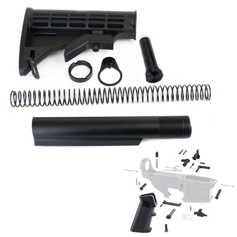 AR-15-6-Position-Stock-Kit-Mil-Spec-w-Lower-Parts-Kit-Exclude-Trigger ...